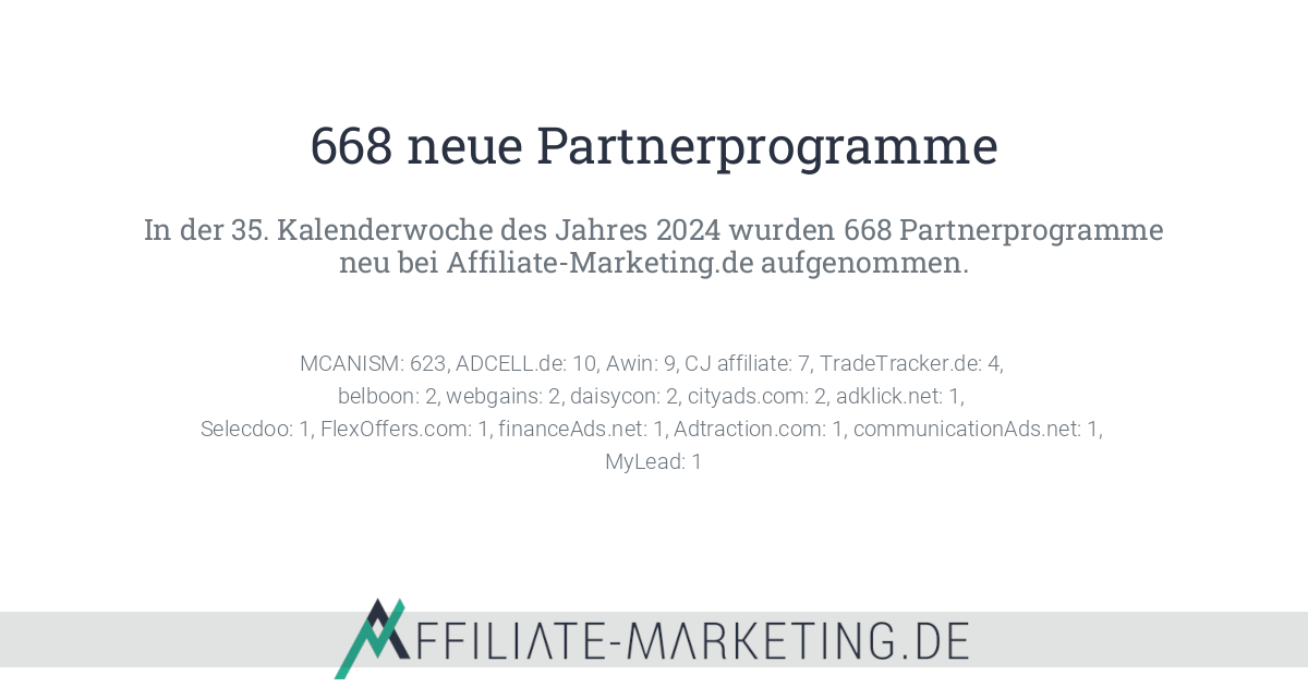 Neue Partnerprogramme der Kalenderwoche #35 (2024)
