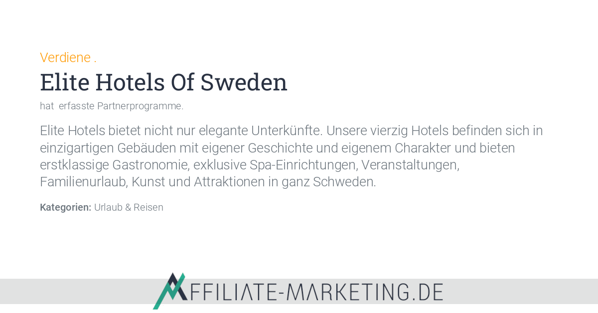 Elite Hotels Of Sweden Partnerprogramm