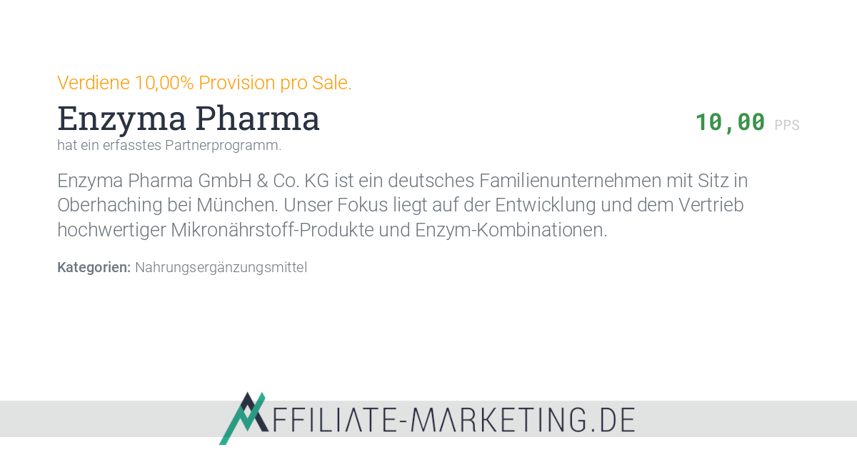 Enzyma Pharma Partnerprogramm: 10,00% Provision pro Sale verdienen