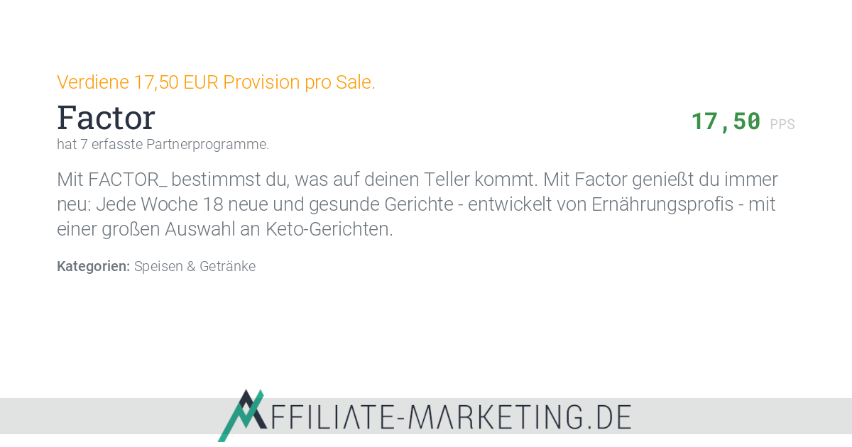 Factor Partnerprogramm: 17,50 EUR Provision pro Sale verdienen