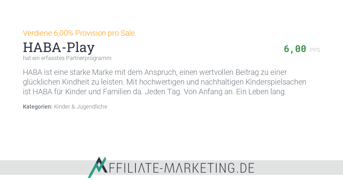 HABA-Play Partnerprogramm: 6,00% Provision pro Sale verdienen