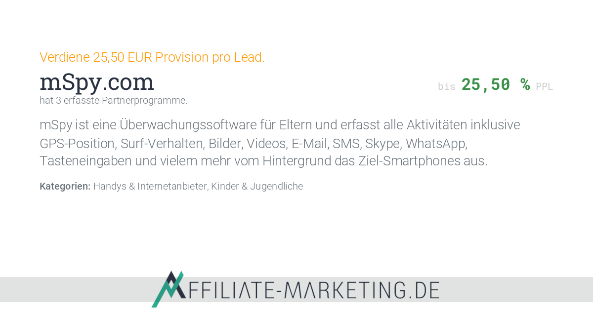 mSpy.com Partnerprogramm: 25,50 EUR Provision pro Lead verdienen