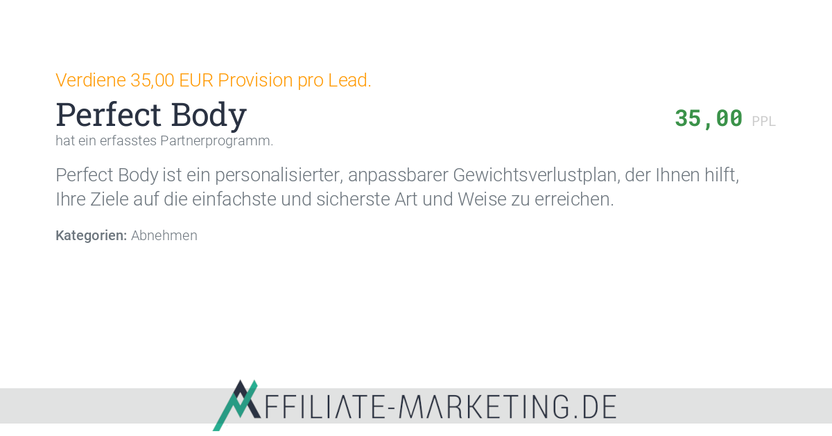Perfect Body Partnerprogramm: 35,00 EUR Provision pro Lead verdienen