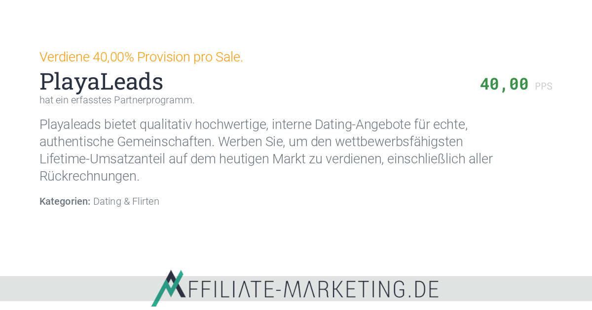 PlayaLeads Partnerprogramm: 40,00% Provision pro Sale verdienen