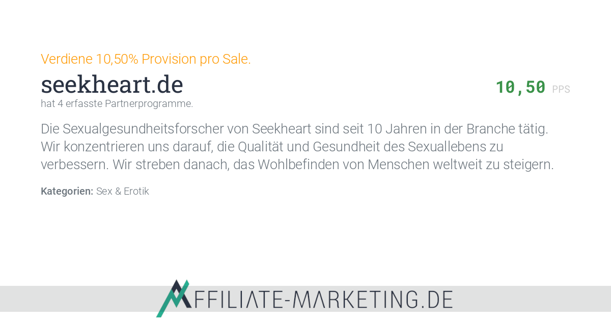 seekheart.de Partnerprogramm: 10,50% Provision pro Sale verdienen