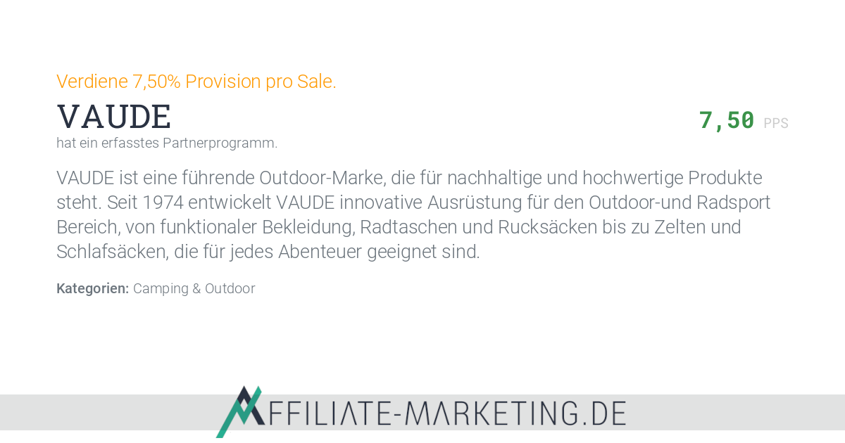 VAUDE Partnerprogramm: 7,50% Provision pro Sale verdienen